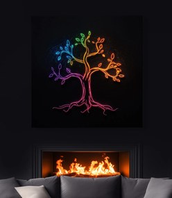 Obraz na plátně - Strom života Neon ve tmě FeelHappy.cz Velikost obrazu: 60 x 60 cm