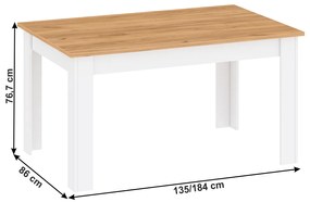 Kondela Jídelní stůl, bílá alba / dub craft zlatý, 135-184x86 cm, LANZETTE S