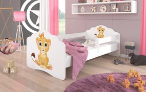 ADRK Postel CASIMO LION, CH-Cas-Barr-Lion-140-E013, 140x70 cm se zábradlím a matrací, bílá/grafika