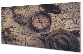 Obraz na skle kompas mapa 100x50 cm