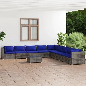 vidaXL 10dílná zahradní sedací souprava s poduškami polyratan [3101797] Barva: Šedá a tmavě modrá