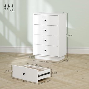 HOMCOM Úzká komoda se 4 šuplíky - Moderní dresser do ložnice 47x29x75 cm Bílá
