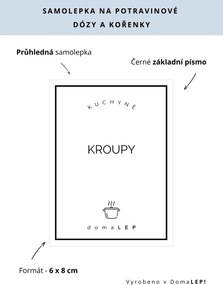 KROUPY – průhledná samolepka na dózu, základní písmo, 6 × 8 cm | DomaLEP