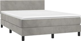 Box spring postel s matrací a LED světle šedá 140x200 cm samet 3134285