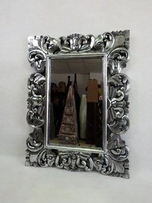 Zrcadlo TULIP stříbrné, 80x60 cm, exotické dřevo, ruční práce