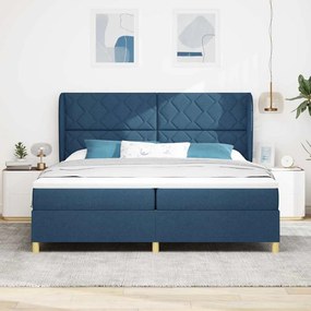 Postel s boxspringem s čelo Modrá 200 x 200 cm textil 3340843