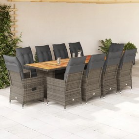 11dílný zahradní bistro set s poduškami šedý polyratan 3277239