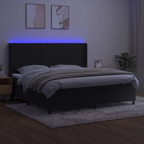 Box spring postel s matrací a LED černá 200x200 cm samet,  3139585