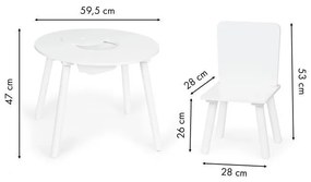 Kulatý dětský stolek s praktickým úložným prostorem a židlemi