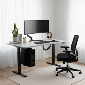 Výškově nastavitelný stůl OfficeTech D, 160 x 80 cm, černá podnož, světle šedá