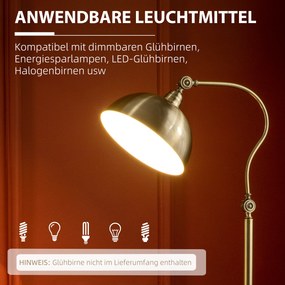 HOMCOM Stojací lampa retro oblouková lampa s nastavitelným stínidlem E27 mosazný vzhled pro obývací pokoj a ložnici