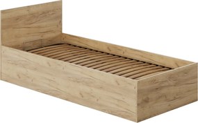Postel s kovovým roštem a úložným prostorem, 90x200, dub artisan, DOLI