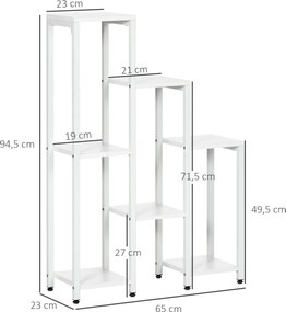 Stojan na květiny, stojan na rostliny, 7 úrovní, pro vnitřní i venkovní použití, ocel, bílá, 65 x 23 x 94,5 cm