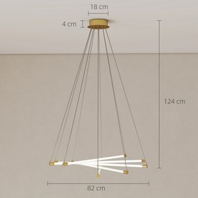 HOMCOM Stropní svítidlo LED, 50 W, 5 nastavitelných světelných trubic, přizpůsobitelné, stropní svítidlo do obývacího pokoje, jídelny, kuchyně, zlatá…