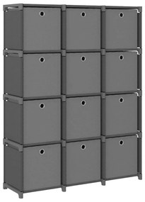 Výstavní police 12 přihrádek s boxy šedá 103x30x141 cm textil 322617