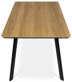 Jídelní stůl HT-532 OAK, 160x90 cm, MDF deska, dýha dub, kov černý lak mat