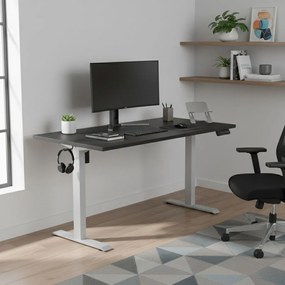 Výškově nastavitelný stůl OfficeTech B, 120 x 80 cm, šedá podnož, černá
