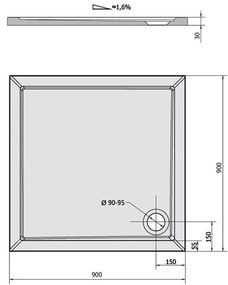 Polysan Klasik Aura Vanička z litého mramoru, 900x900 mm, bílá 43511