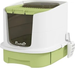 PawHut uzavřený kočičí záchod se 2 dveřmi, vyjímatelným podnosem, lopatkou a deodorantem, z PP, 40,5 x 52,5 x 42,5 cm, zelená