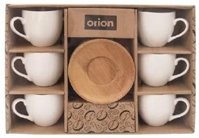 Orion Whiteline - Hrnek s podšálkem, 6 ks, dřevo/bílá 127288