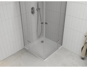 Mexen Roma Duo, sprchový kout s 2-křídlými dveřmi 100 (dveře) x 100 (dveře) cm, 6mm čiré sklo, chromový profil + slim sprchová vanička 5cm bílá, 854-100-100-01-02-4010
