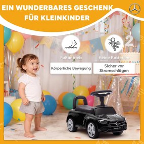 AIYAPLAY Dětské odrážedlo Mercedes-Benz C-Class s klaksonem, zvuky motoru, úložným prostorem, pro děti 18-36 měsíců, černé