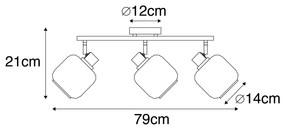 Stropní bodové svítidlo černé s kouřovým sklem obdélníkové 3-světlo - Zuzanna