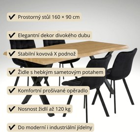 Vikio Jídelní set pro 4 osoby 160x90 cm dub noha X černá židle VJS236-4C-S