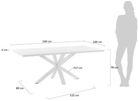 Bílý jídelní stůl Kave Home Argo 160 x 100 cm s bílou kovovou podnoží