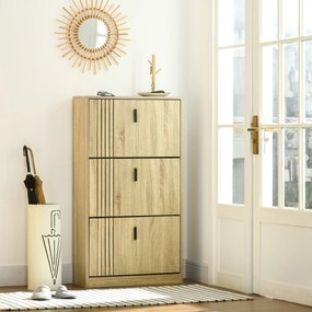 HOMCOM Skříň na boty se 3 klapkami, na 18 párů, 3 oddílová skříň na boty, velká kapacita pro předsíň, chodbu, obývací pokoj, 63 x 24 x 117 cm, dub