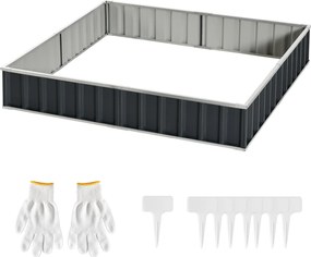 Zvednutý zahradní záhon Outsunny z oceli DIY s T-označníky pro rostliny, rukavicemi, vyvýšeným záhonem, bylinkovým záhonem a květinovým stojanem na ba