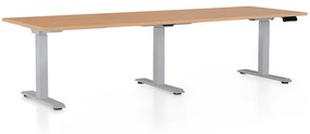 Výškově nastavitelný stůl OfficeTech Long, 240 x 80 cm, šedá podnož, buk