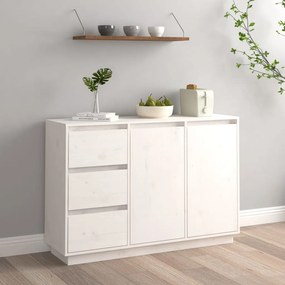 Příborník Bílý 111 X 34 X 75 Cm Masivní Borové Dřevo - Přírodní