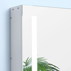 kleankin Nástěnná zrcadlová skříňka do koupelny s LED osvětlením, 2 dveře s 3 úrovněmi, 70 x 15 x 65 cm, bílá