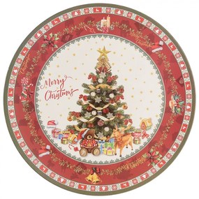 Plastový servírovací talíř s vánočním motivem, červeným okrajem a nápisem Merry Christmas – 33 cm