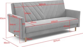 Eka Rozkládací pohovka NORTH, 227cm Výběr nohou: Bílé, Barva látky: Šedá (Kronos 15)