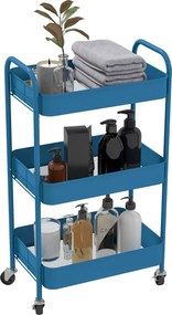 HOMCOM Úložný Vozík s Kolíky 3 Košíky a Ocelový Rám pro Obývací Pokoj, Ložnici, Kancelář a Kuchyň 45x30.6x79 cm Tmavě Modrý | Aosom
