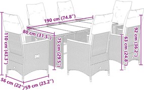 7dílný zahradní bistro set s poduškami šedý polyratan 3276973
