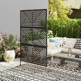 Dekorativní venkovní rozdělovací stěna Outsunny s diamantovými motivy a 2 nohama, vysoká ocelová zahradní stěna pro balkón a terasu, 122x45x198 cm, č…
