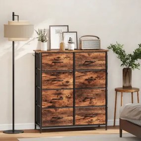 HOMCOM komoda se 8 látkovými zásuvkami, úložný nábytek, 4 kapsy, 2 háčky, ocelový rám, 86 x 30 x 94,5 cm, rustikální hnědá