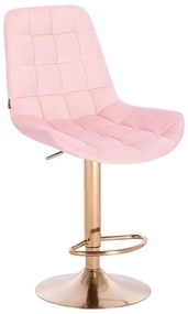 Velurová barová židle PARIS - světle růžová na zlaté podstavě