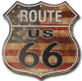 Plechová cedule Route 66 shield US Flag 30cm x 30 cm,