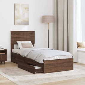 Postel s úložným prostorem se zásuvkou Hnědý dub 75 x 190 cm 3410853