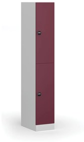 Šatní skříňka s úložnými boxy, 2 boxy, 1850 x 300 x 500 mm, RFID zámek, červené dveře