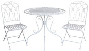 Bílá antik zahradní bistro set stůl a 2 židle French - Ø 90*75 / 2x42*56*93 cm