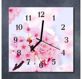 Nástěnné hodiny obrazové na skle - Třešňový květ I