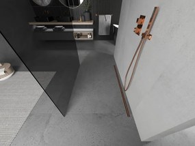 Mexen Kioto, průchozí sprchová zástěna 100 x 200 cm, 8mm šedé sklo, 2x růžové zlato stabilizační rozpěra, 800-100-002-60-40