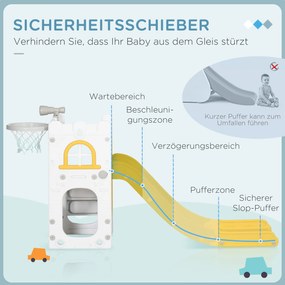 Dětská skluzavka, 5 v 1, skluzavka pro batolata s basketbalovým košem, teleskopická prolézačka žlutá 70 x 177 x 92 cm