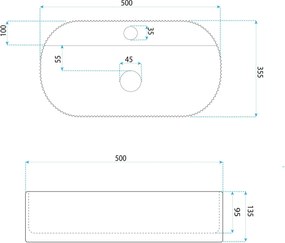 Rea Marcela Saturn, umyvadlo na desku 500×360×135 mm, béžová matná-imitace kamene, REA-U3515