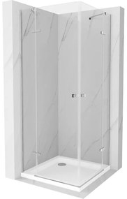 Mexen Roma Duo sprchový kout s otočnými dveřmi 80 x 80 cm, Průhledné, Chromovaná + sprchová vanička Flat - 854-080-080-01-02-401